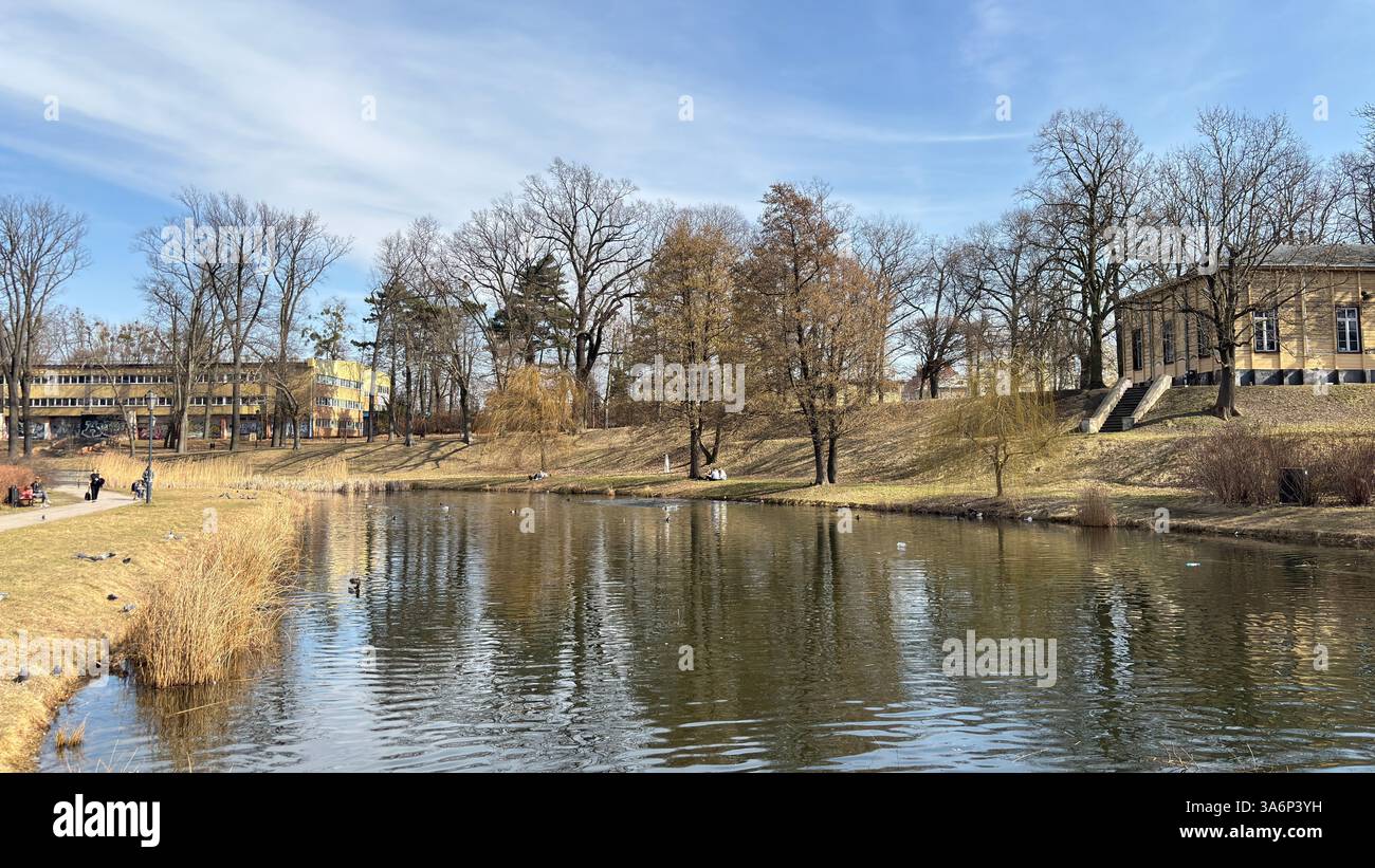 Park Helenów in Lodz, Poland. Architecture, buildings and shops in this ...