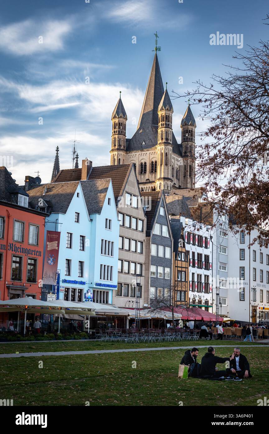 Cologne, Germany - March 7 2025: City skyline in spring along the Rhine ...