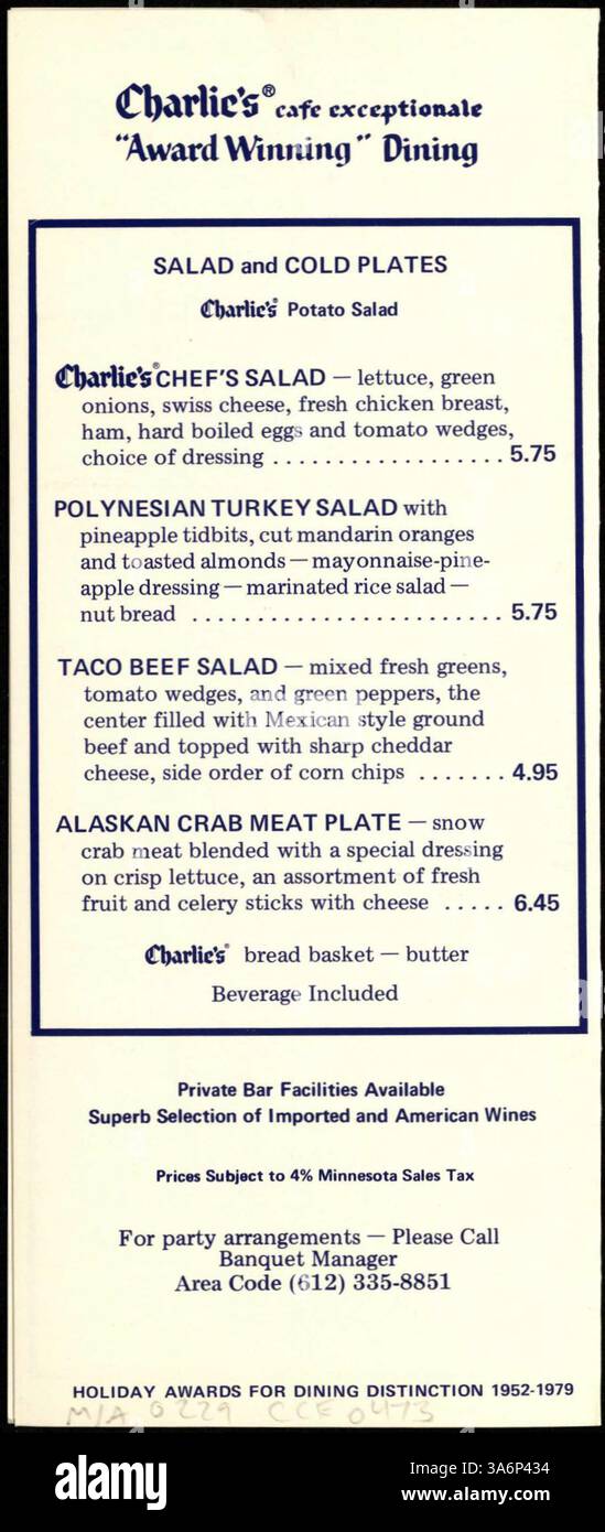 This 1979 bi fold menu from charlies cafe exceptionale features hi-res ...