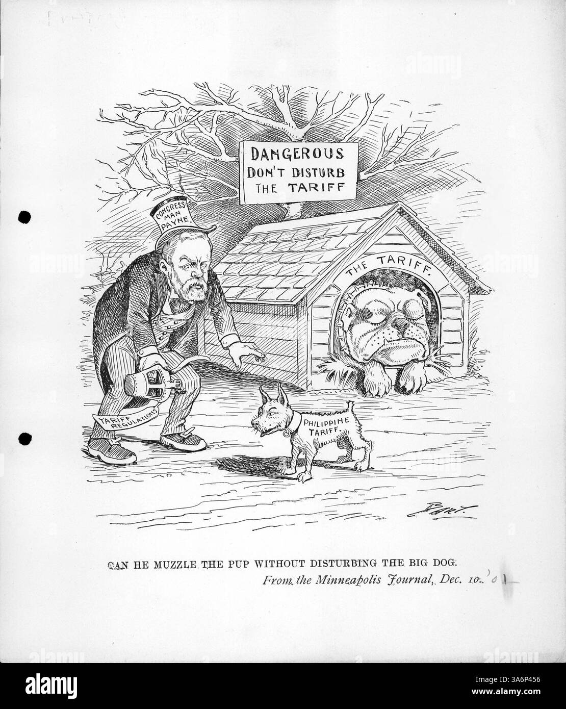 A political cartoon showing Congressman Sereno Payne trying to ...
