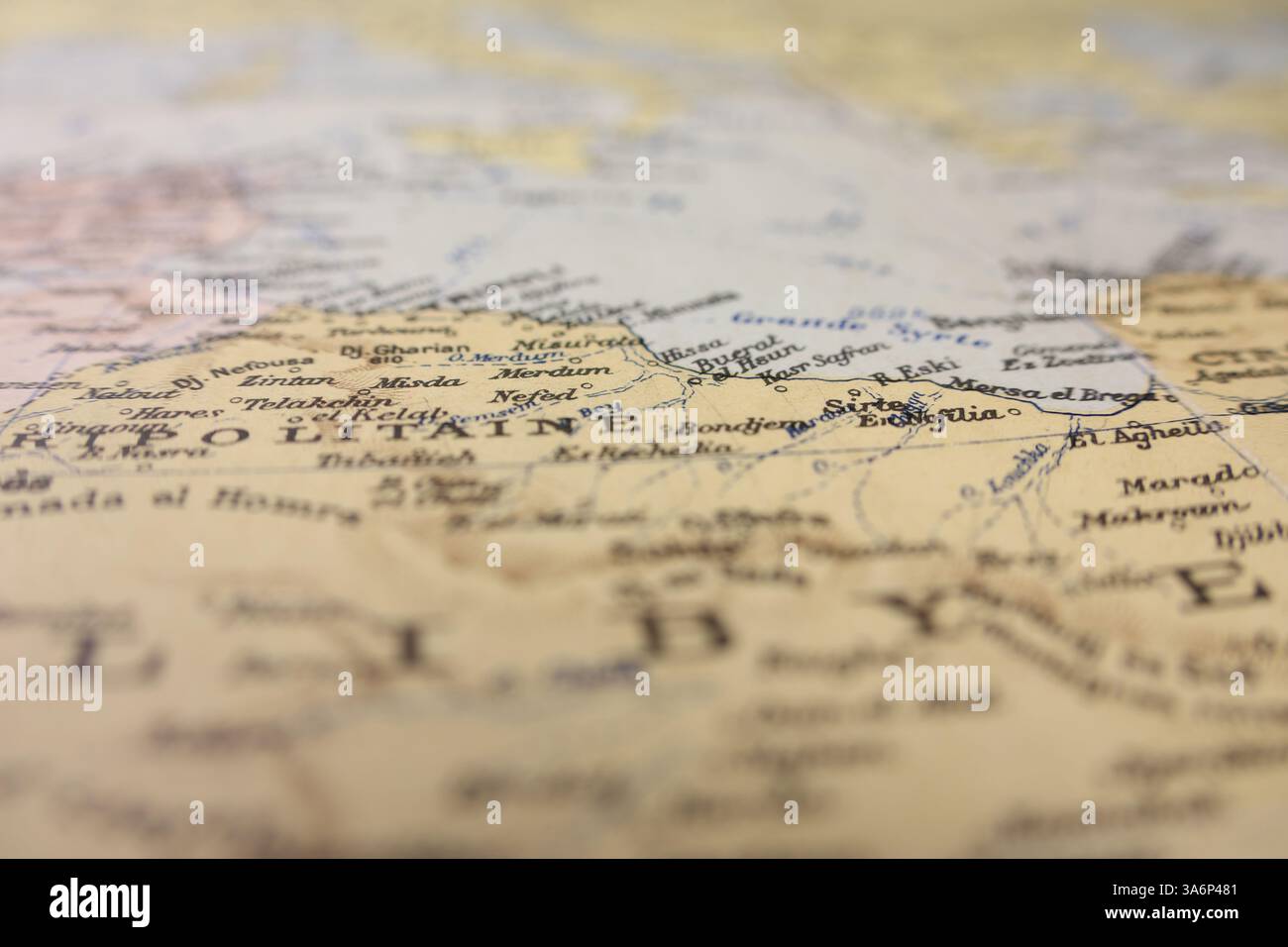 Map of North Africa and Mediterranean Sea Libya Paper vintage old map ...