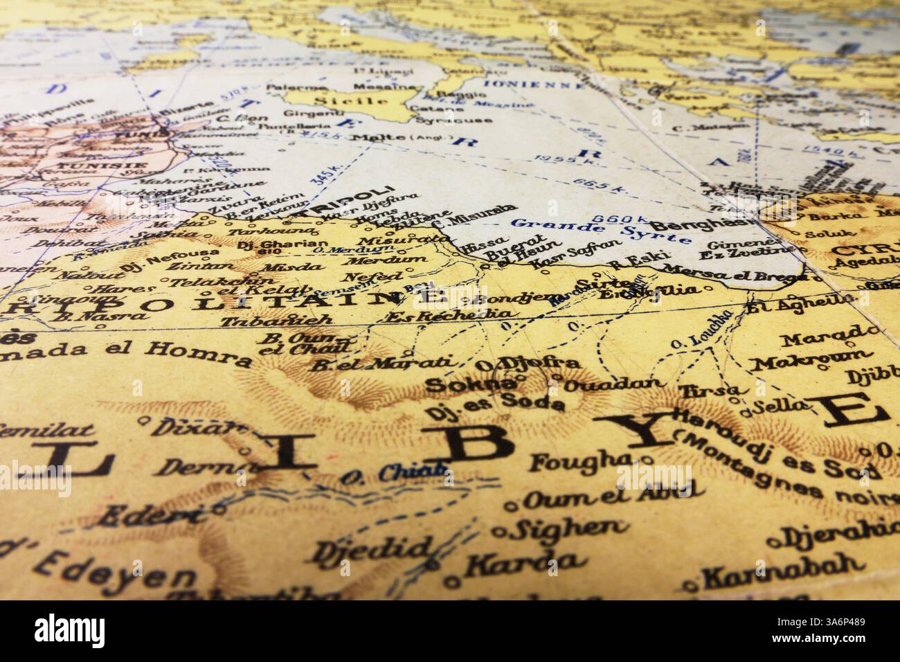 Old Vintage map paper of Libya North Africa Tripoli Mediterranean Sea ...