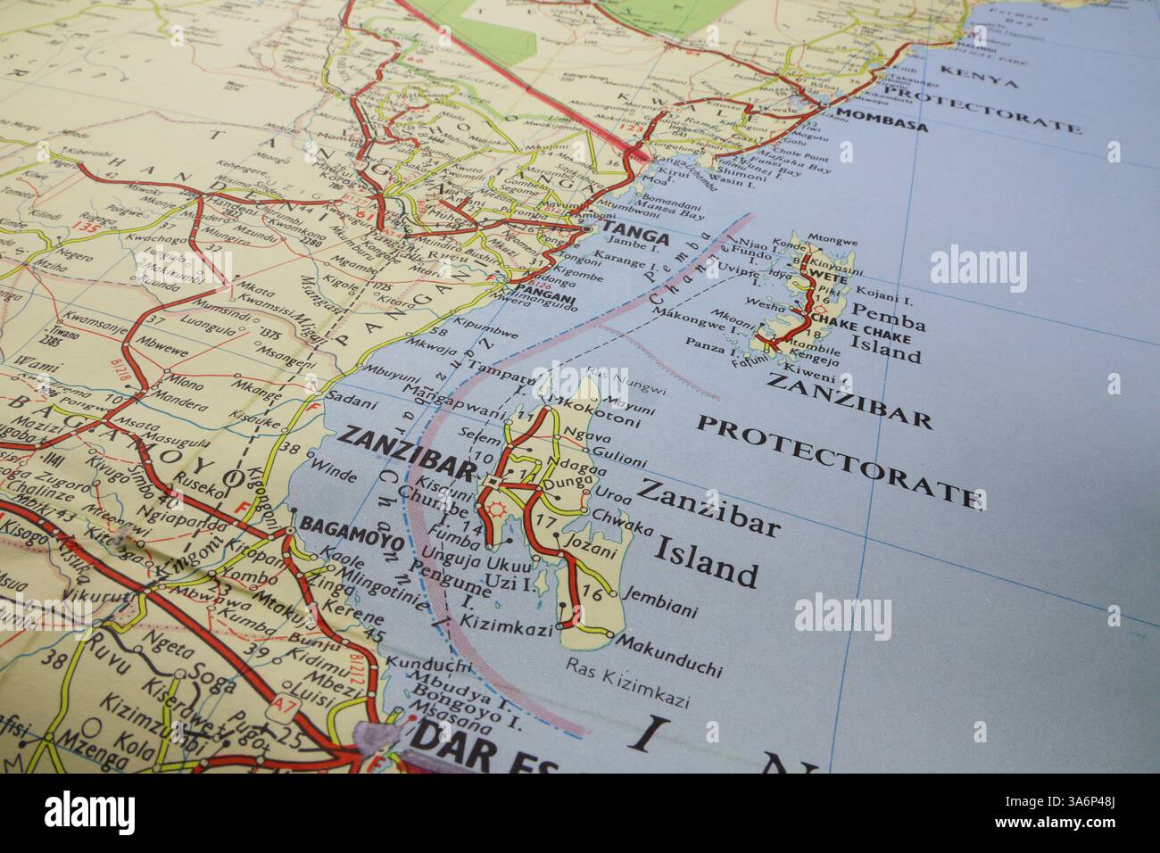 Vintage map paper old of East Africa Zanzibar Stock Photo - Alamy