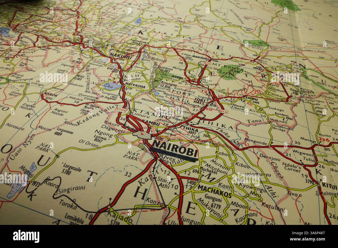 Vintage old paper map of Africa Nairobi Kenya geographical Stock Photo ...