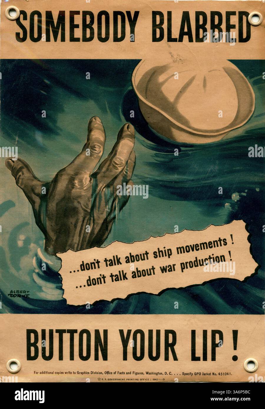 A dramatic illustration showing the hand of a drowning sailor reaching ...