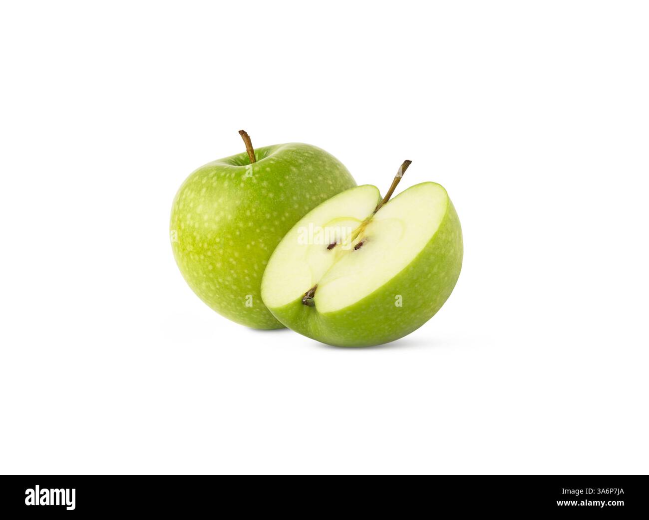 Whole apple and a half isolated on white background. Green apples with ...