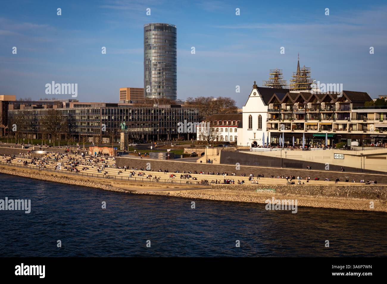 Cologne, Germany - March 7 2025: City skyline in spring along the Rhine ...