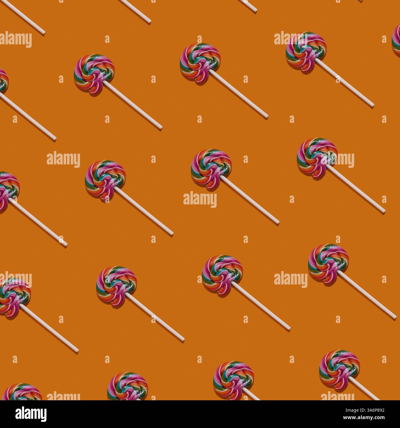 Colorful lollipops pattern on orange background. Candy concept. Sweet ...