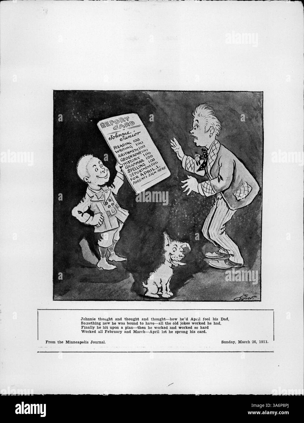 On April Fools' Day, a boy surprises his father with a flawless report ...