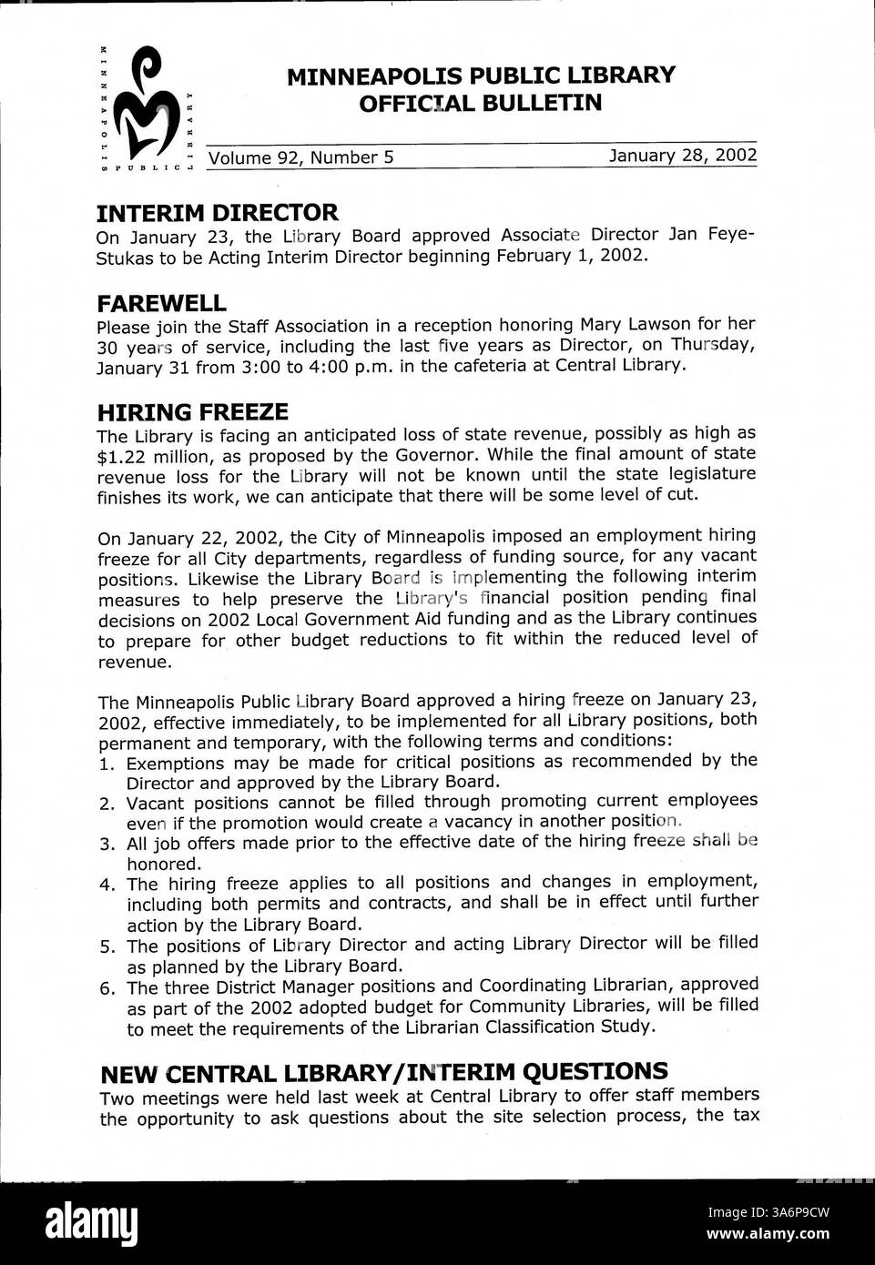 A weekly internal bulletin issued by the Minneapolis Public Library for ...