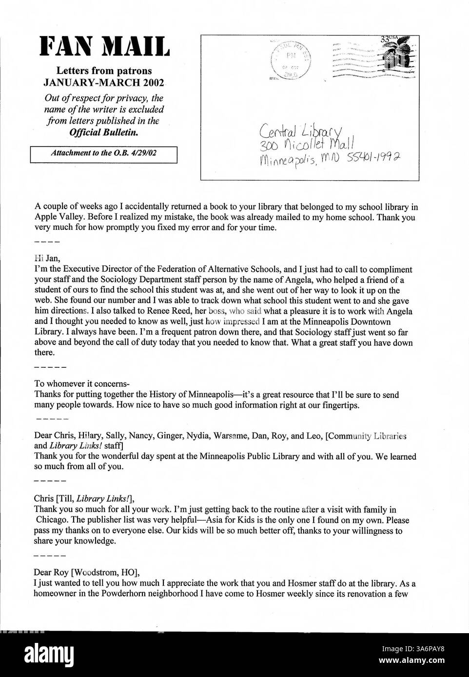 Minneapolis Public Library’s 2002 weekly bulletin kept staff updated on ...