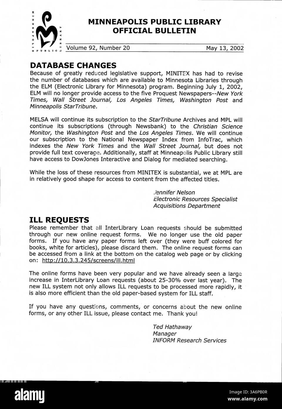 Minneapolis Public Library’s 2002 weekly bulletin kept staff updated on ...