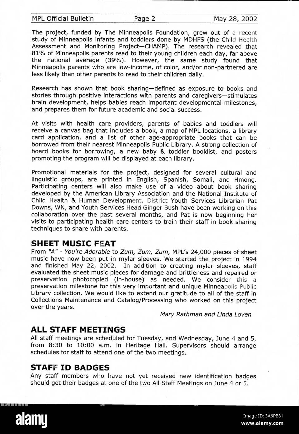 This weekly bulletin, issued in 2002, updated Minneapolis Public ...