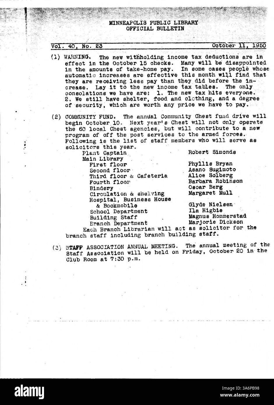 The 1950 Minneapolis Public Library Official Bulletin provides library ...