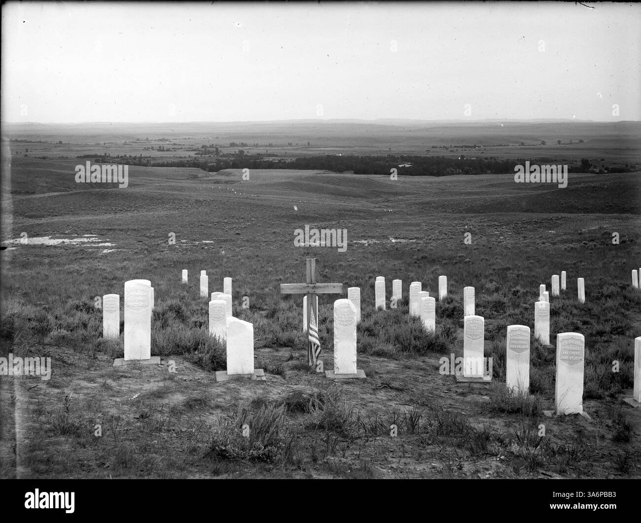 The gravestones of General Custer and his men, erected in 1890, mark ...