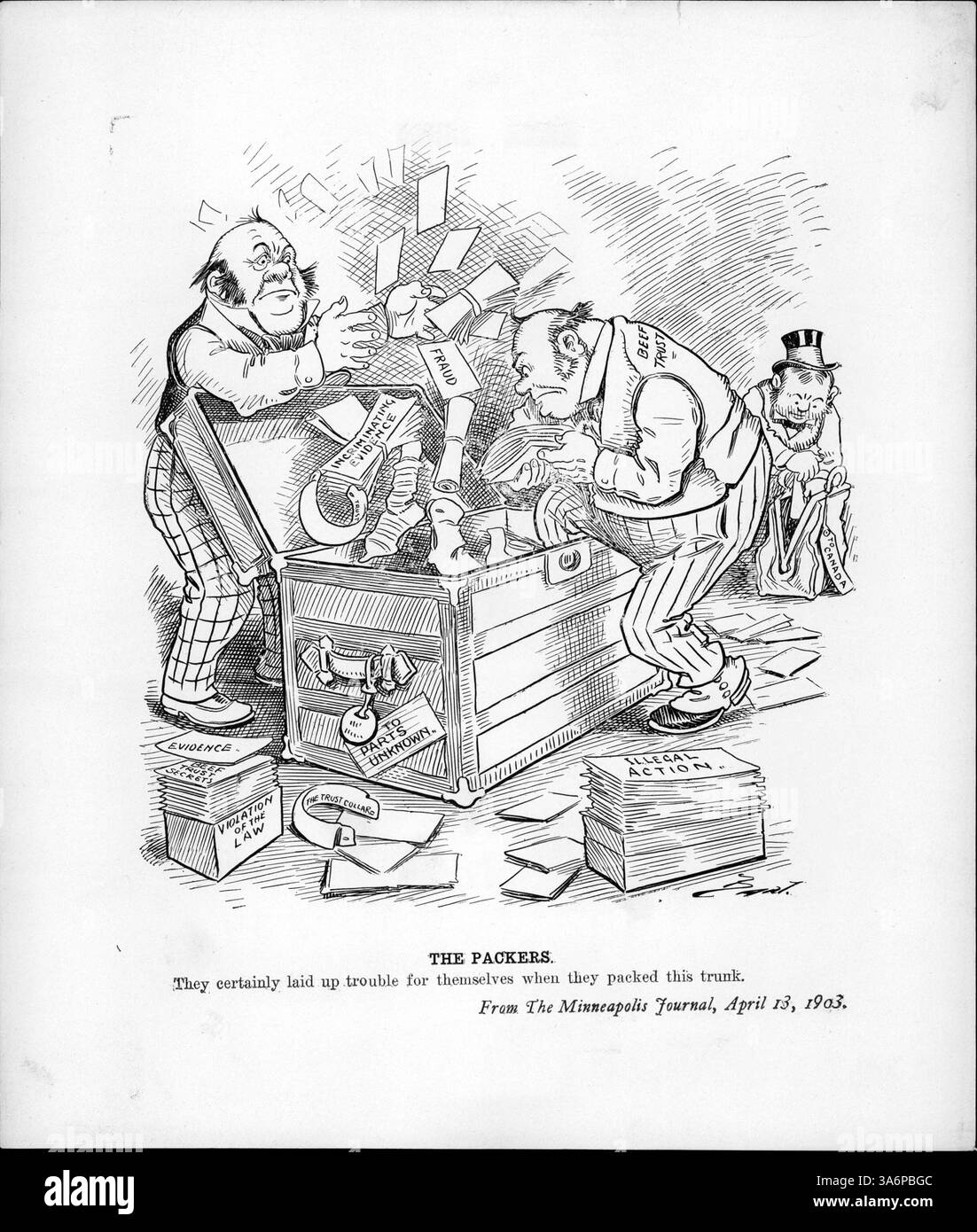 This political cartoon criticizes the Beef Trust, depicting illegal ...