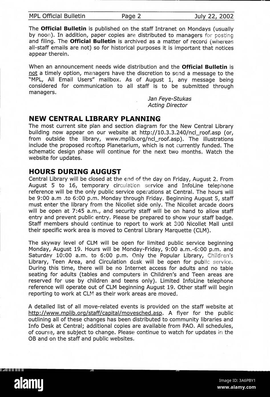 This weekly bulletin for Minneapolis Public Library employees from 2002 ...