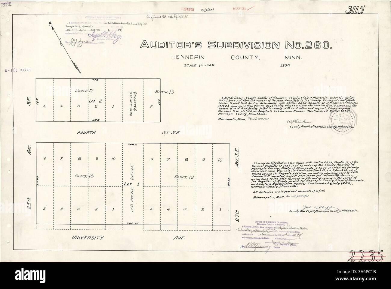 The Auditor's Subdivision Number 260 map, dated 1930, provides a ...
