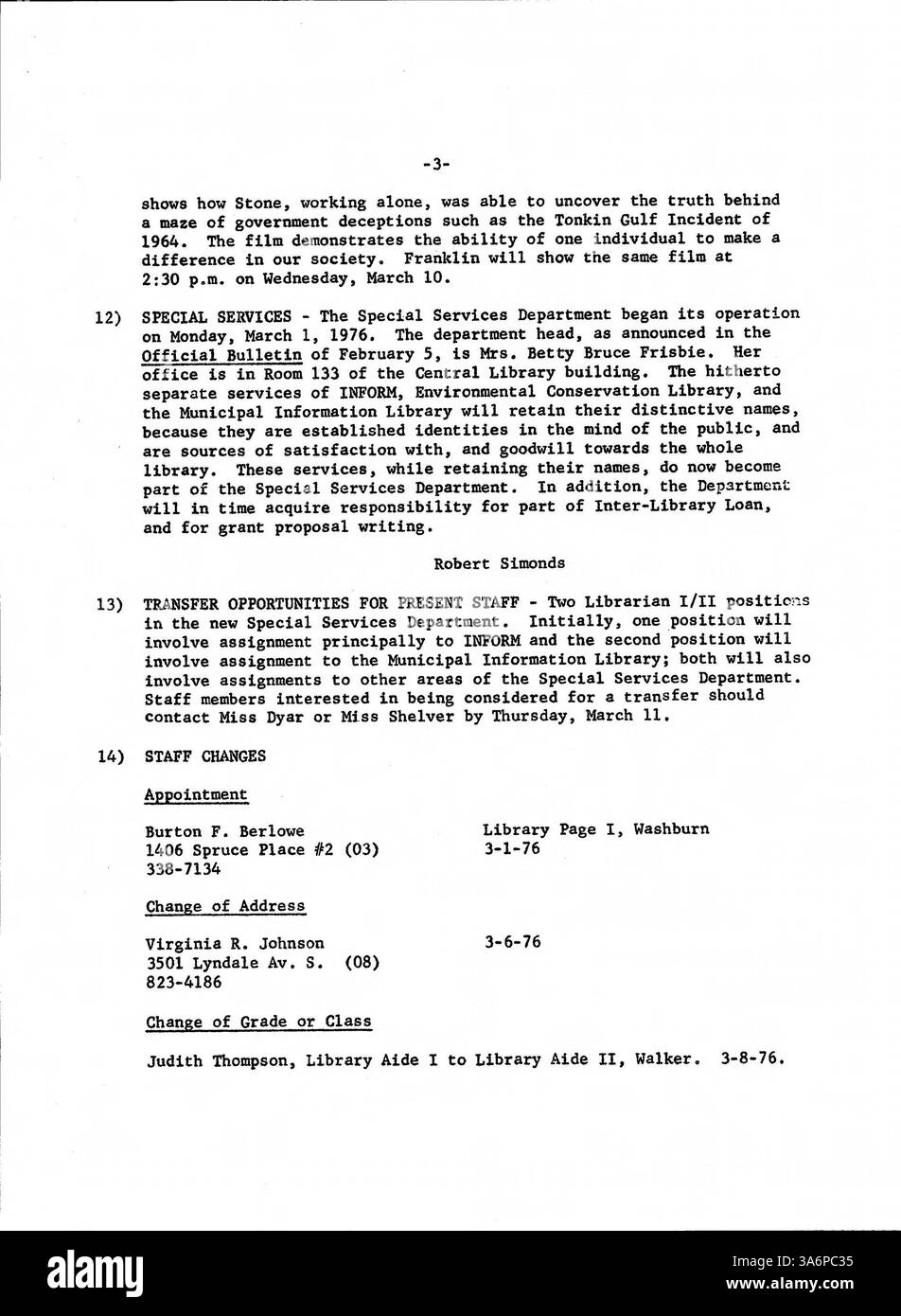 The weekly bulletin for employees of the Minneapolis Public Library in ...