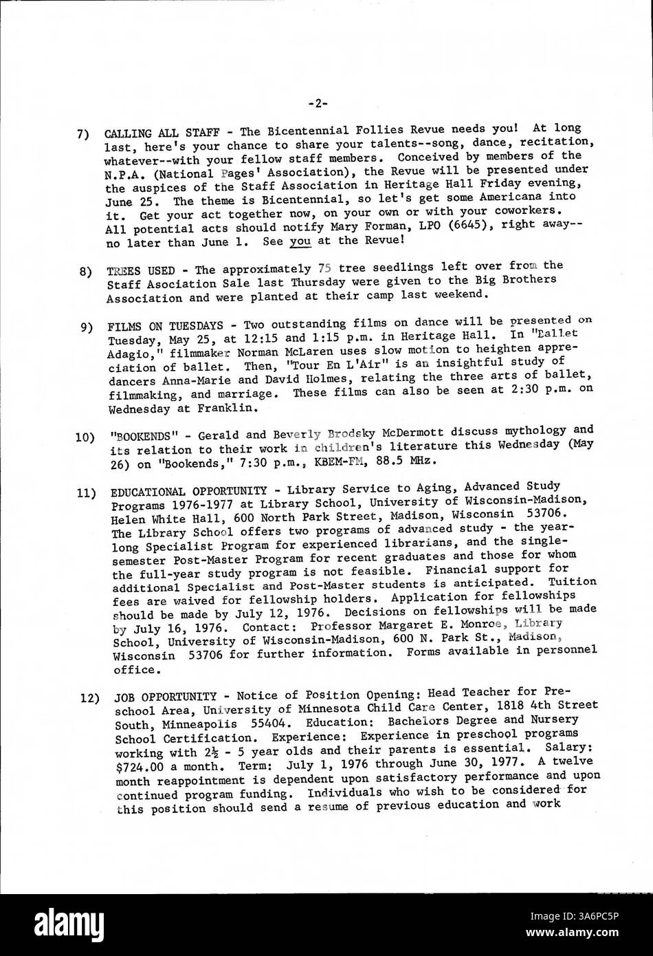 This 1976 weekly bulletin for Minneapolis Public Library employees ...