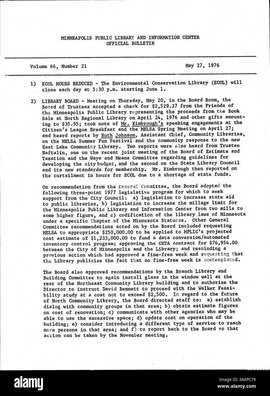 This 1976 weekly bulletin for minneapolis public library employe hi-res ...