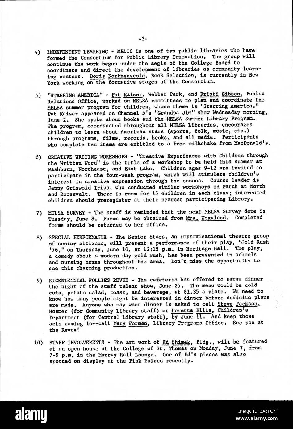 The 1976 weekly bulletin for employees of the Minneapolis Public ...