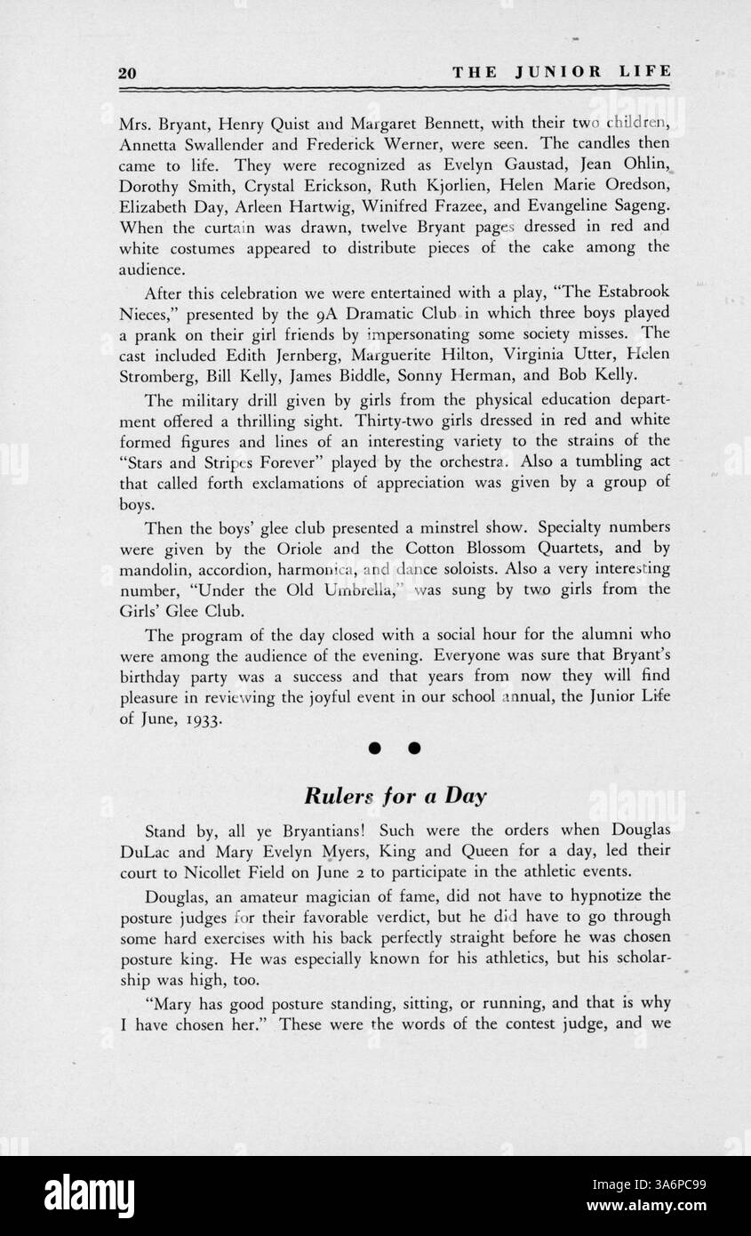 The 1933 edition of the Bryant Jr. High Yearbook features students ...