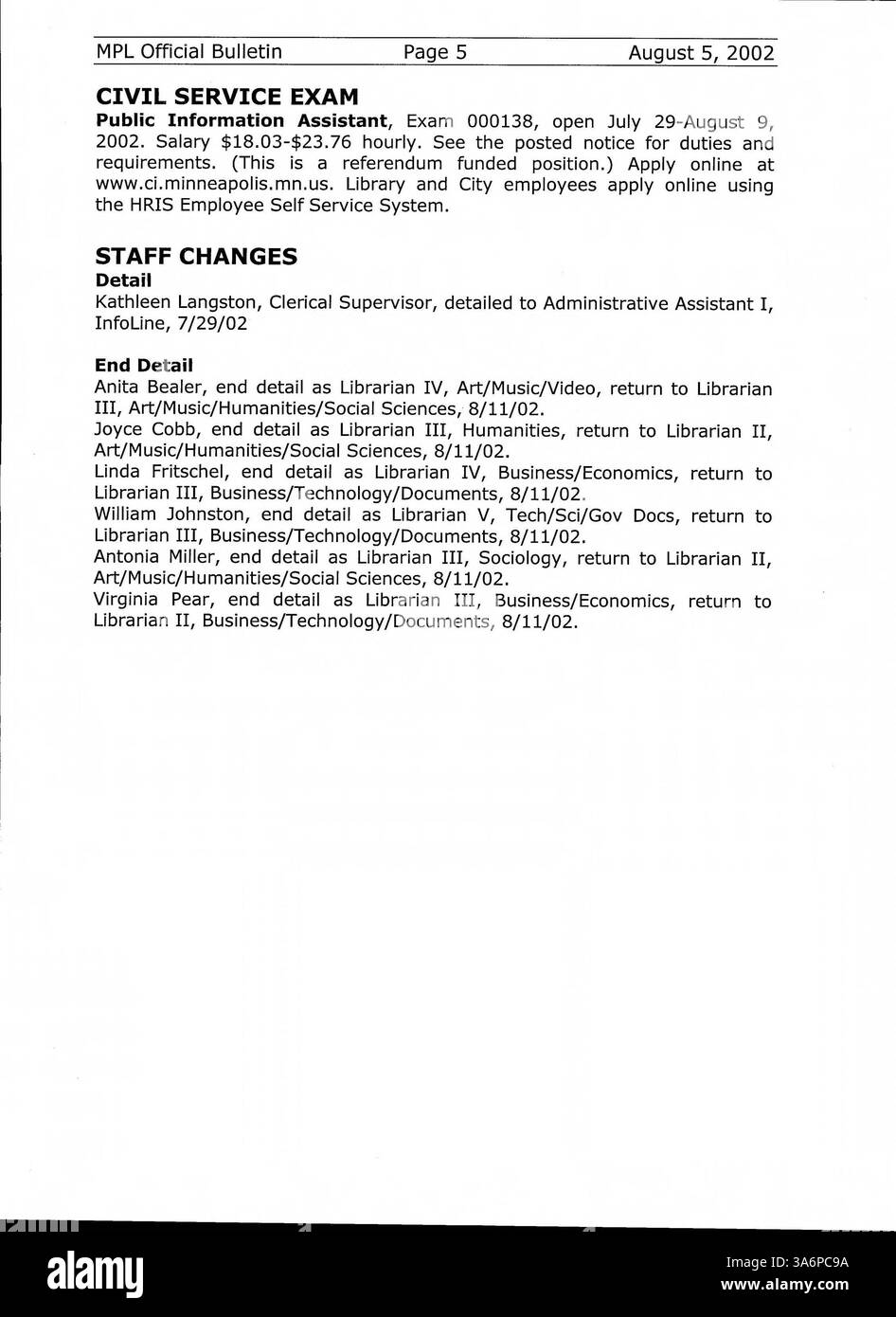 Minneapolis Public Library's 2002 bulletin kept employees informed ...