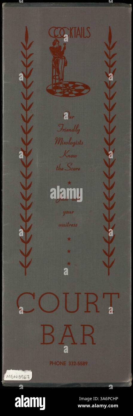 The Court Bar menu is a tri-fold laminated menu with a grey cover and ...