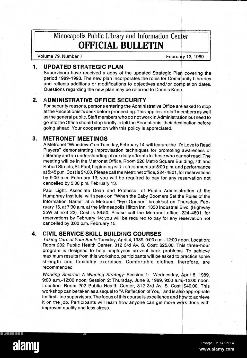 This weekly bulletin from 1989 provided updates for Minneapolis Public ...