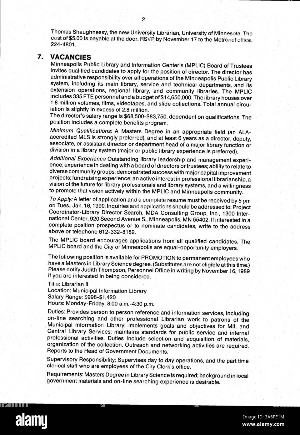 The 1989 Minneapolis Public Library bulletin presents updates and ...