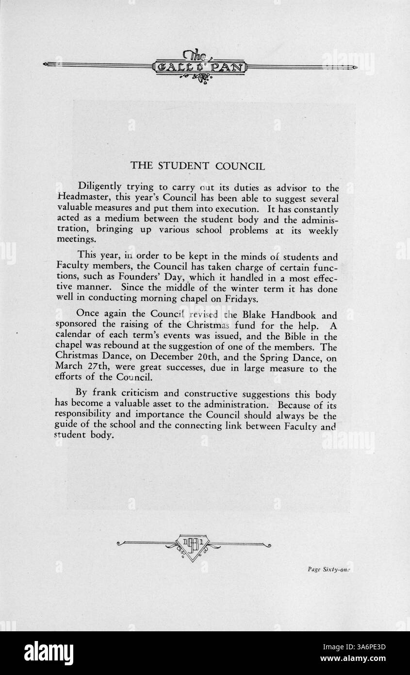 The Blake Yearbook 1931, Call-O'-Pan, records important school events ...