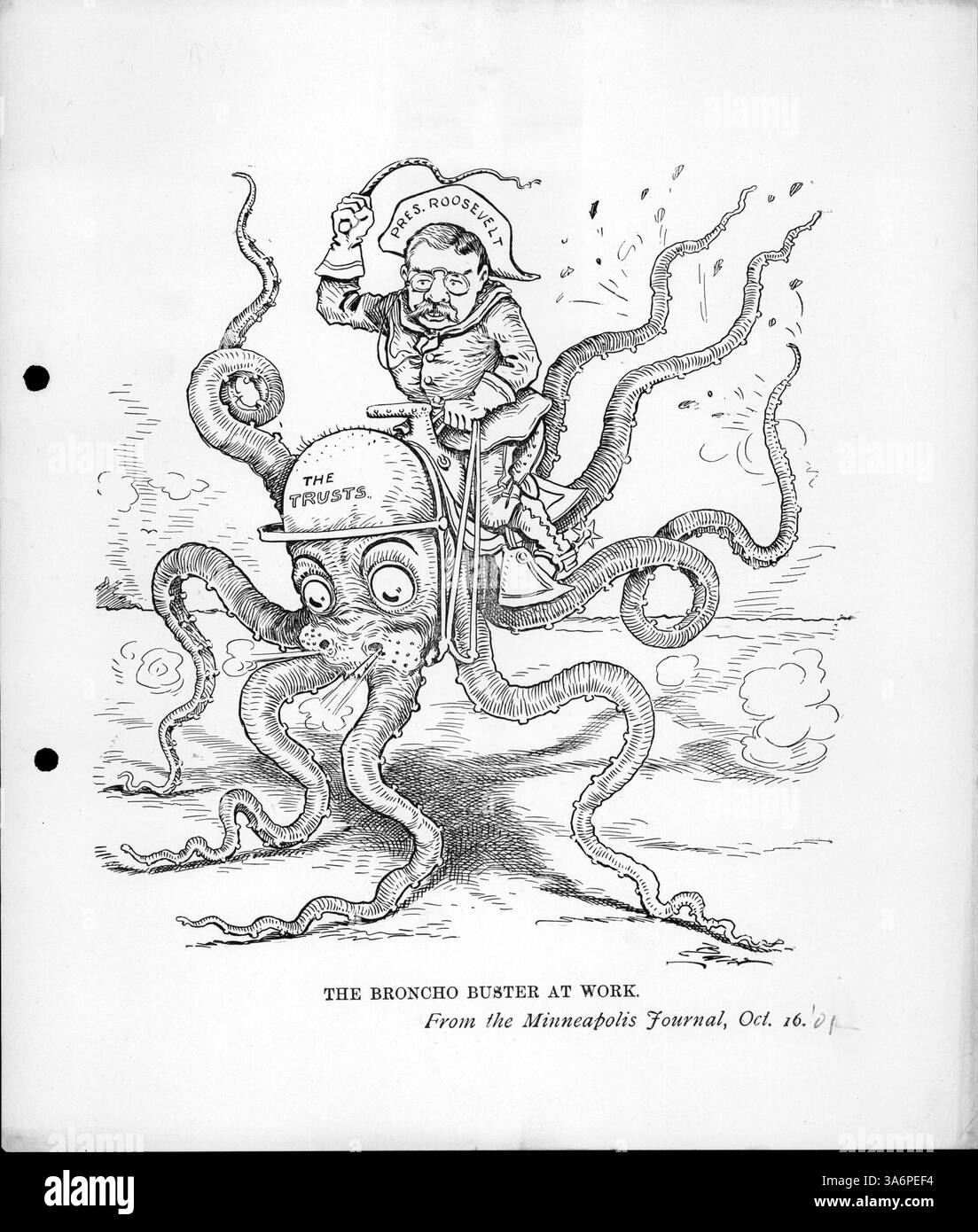 This image depicts president theodore roosevelt riding an octopus hi ...