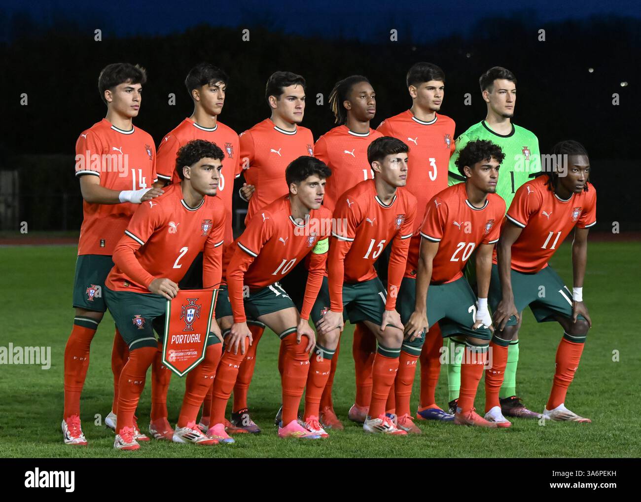 Deeside, UK. 25th Mar, 2025. Portugal pose for a team photo ahead of the UEFA U19 EURO Elite ...