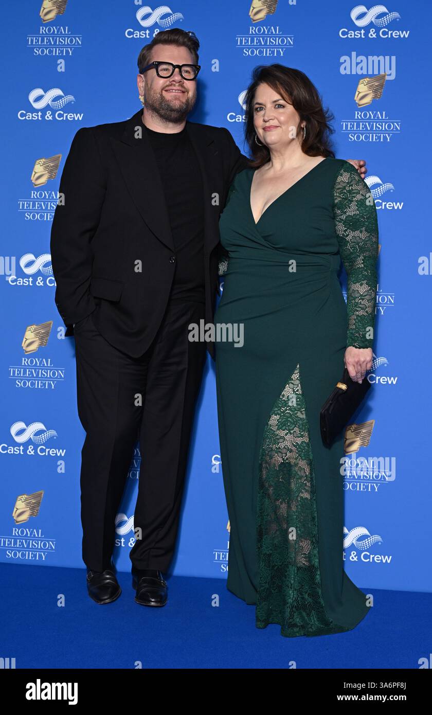 London, UK. March 25th, 2025. James Corden and Ruth Jones arriving at ...