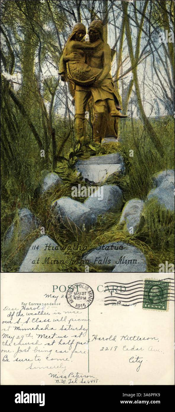 The Hiawatha Statue at Minnehaha Falls, Minnesota, depicts the ...