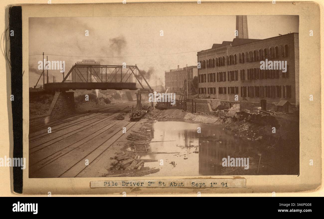 A pile driver used for building the supports of the Second Street ...