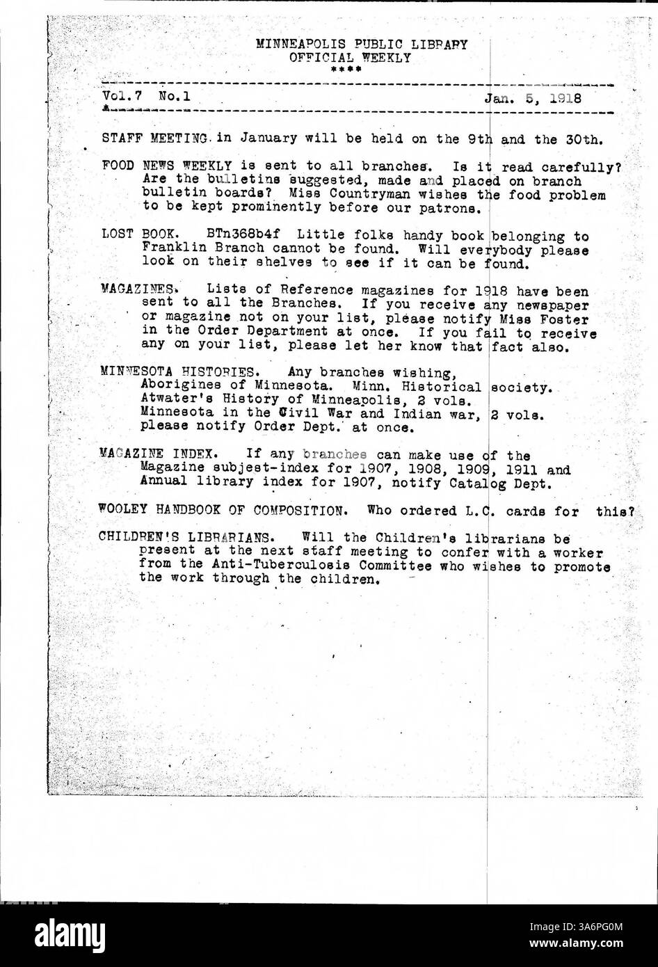 This 1918 bulletin for Minneapolis Public Library employees offers ...