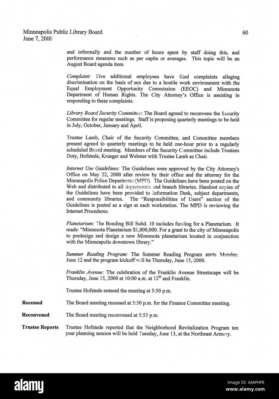The 2000 minutes of the Minneapolis Public Library Board of Directors ...