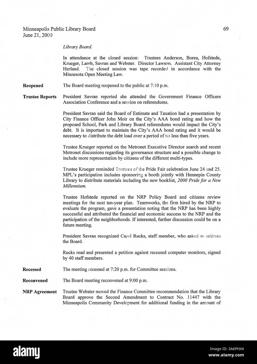 The 2000 minutes of the Minneapolis Public Library Board of Directors ...
