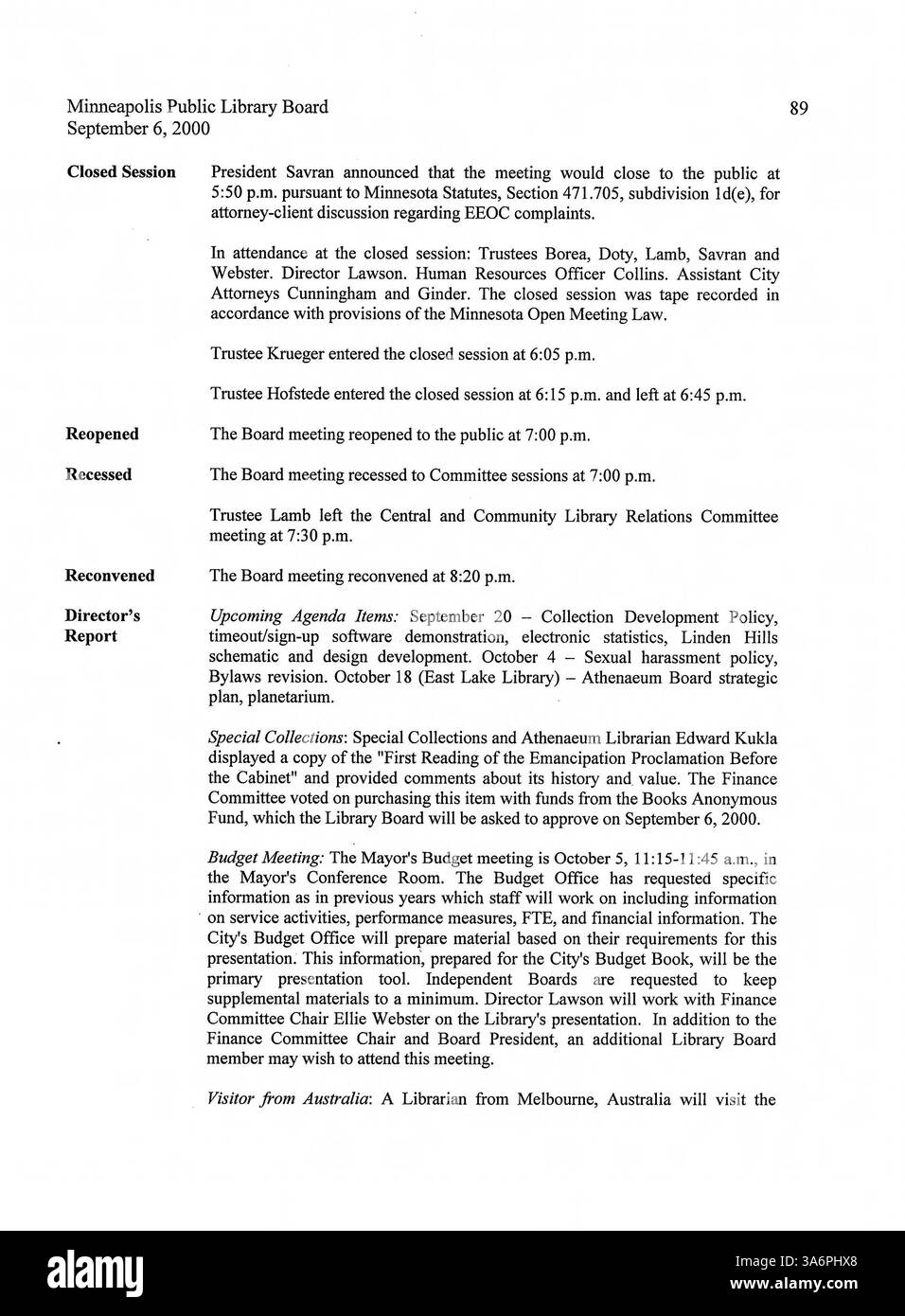 This record captures the minutes of the 2000 meetings of the ...