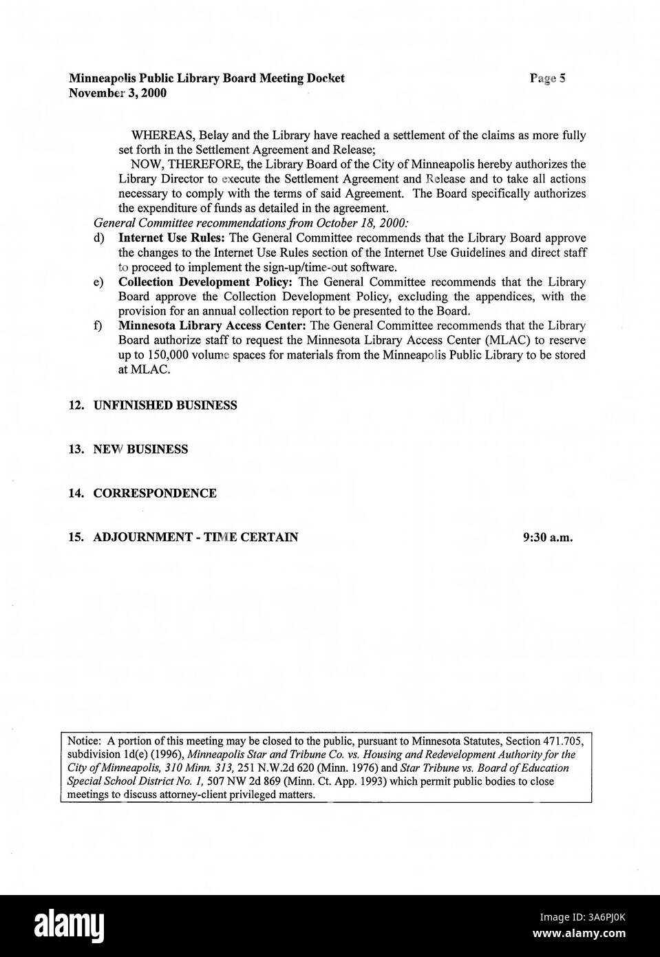 Official meeting minutes from the 2000 sessions of the minneapol hi-res ...