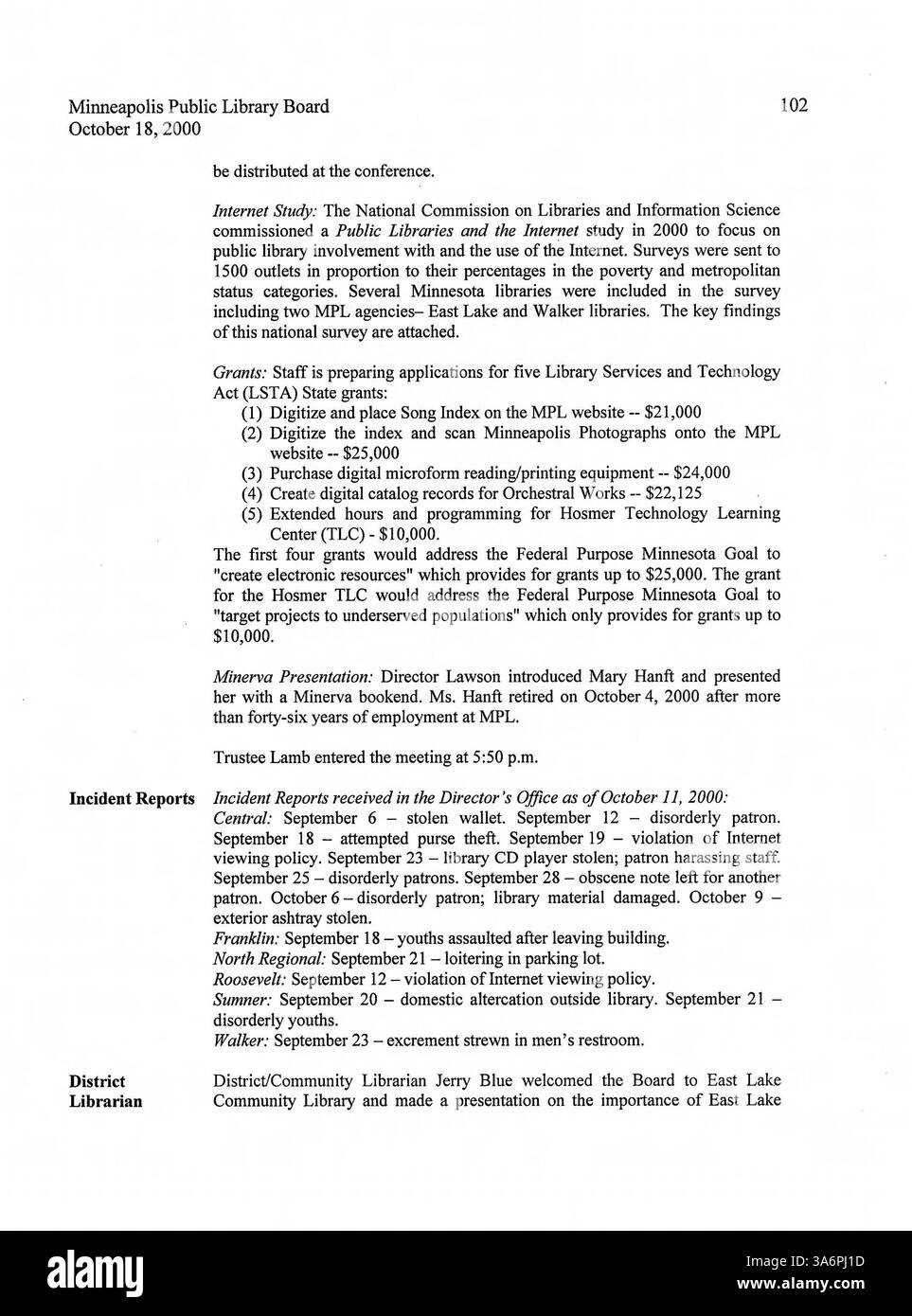 This document contains the official meeting minutes from the 2000 ...
