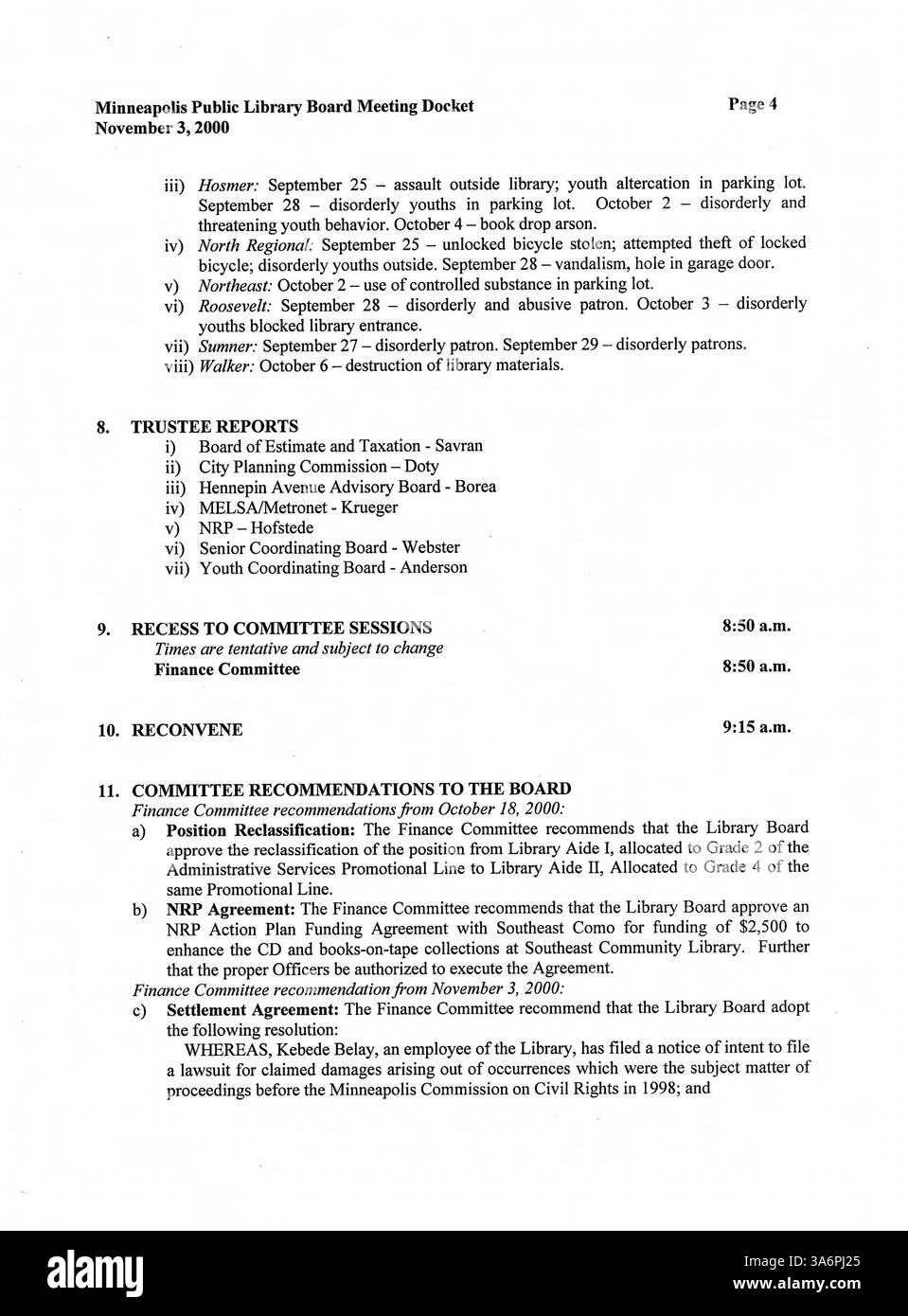 Meeting minutes from the Minneapolis Public Library Board of Directors ...