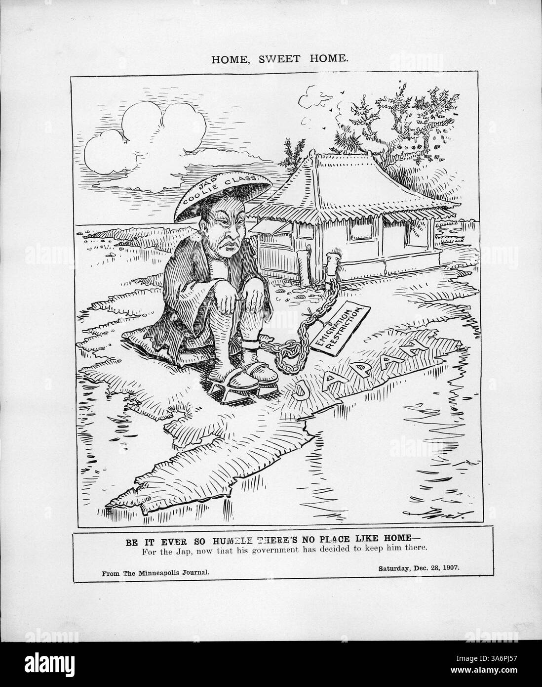 A historical image depicting Japan's emigration restriction law, which ...