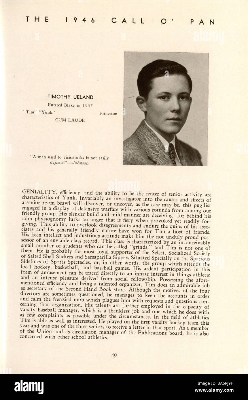 This 1946 Blake Yearbook chronicles the students, faculty, athletics, clubs, and important ...