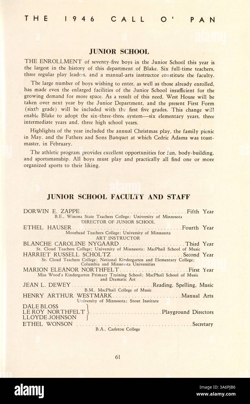 This 1946 Blake Yearbook highlights the students, teachers, clubs ...