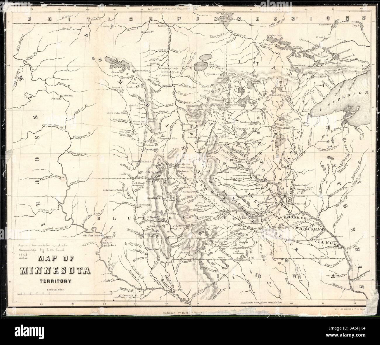 A historical map from possibly 1853 showing the Minnesota Territory and ...