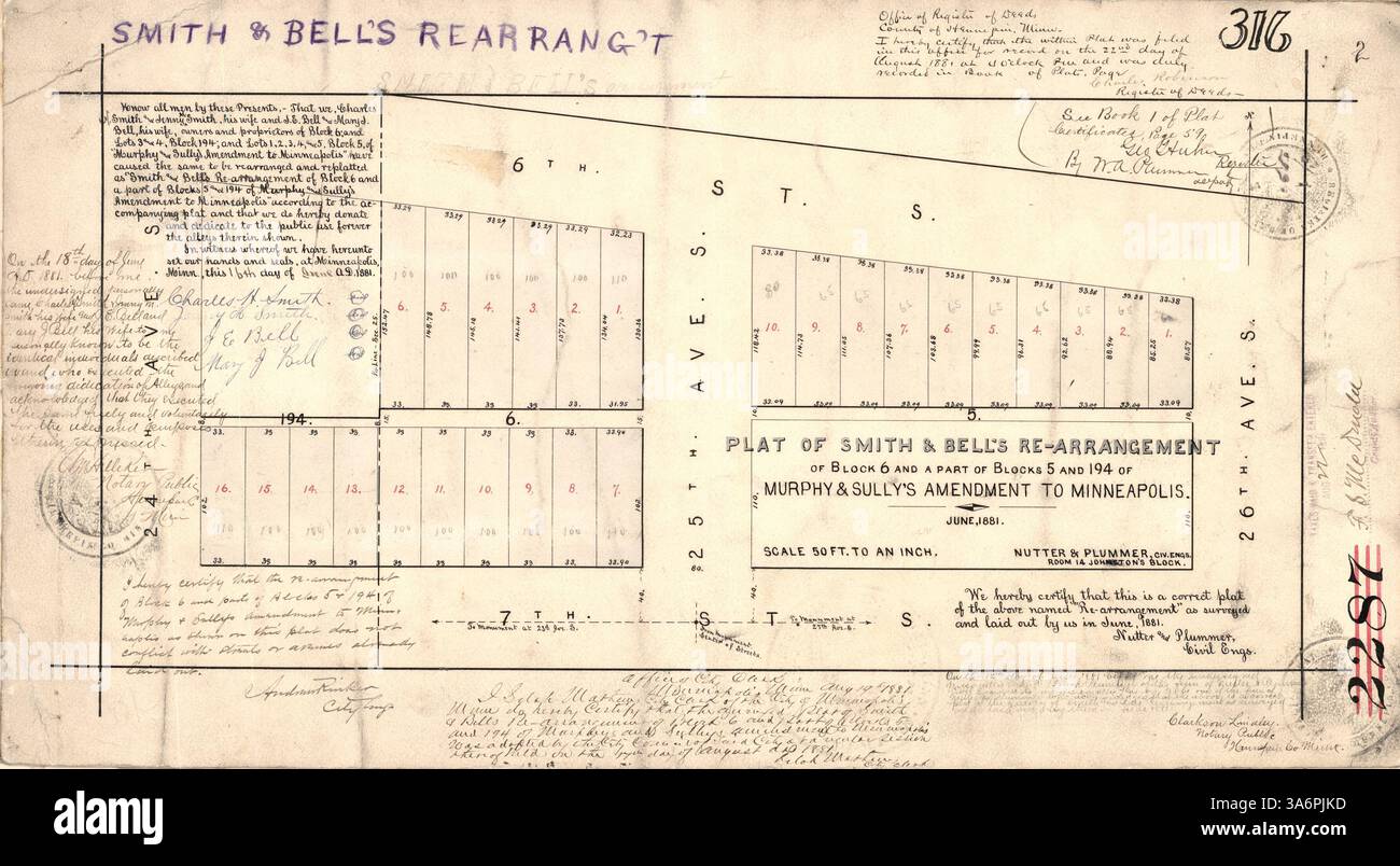This document shows Smith & Bell’s re-arrangement of Block 6 and part ...