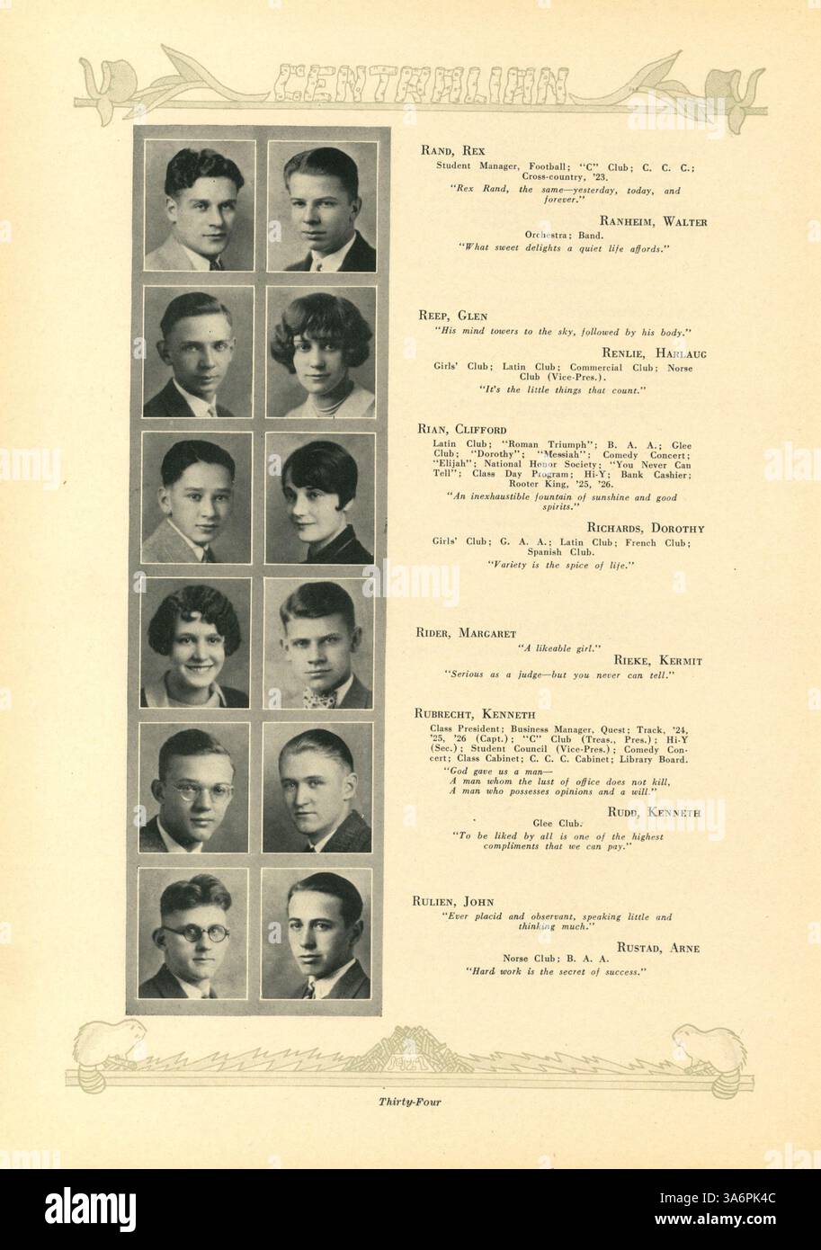 This 1927 edition of the centralian yearbook documents the stude hi-res stock photography and ...